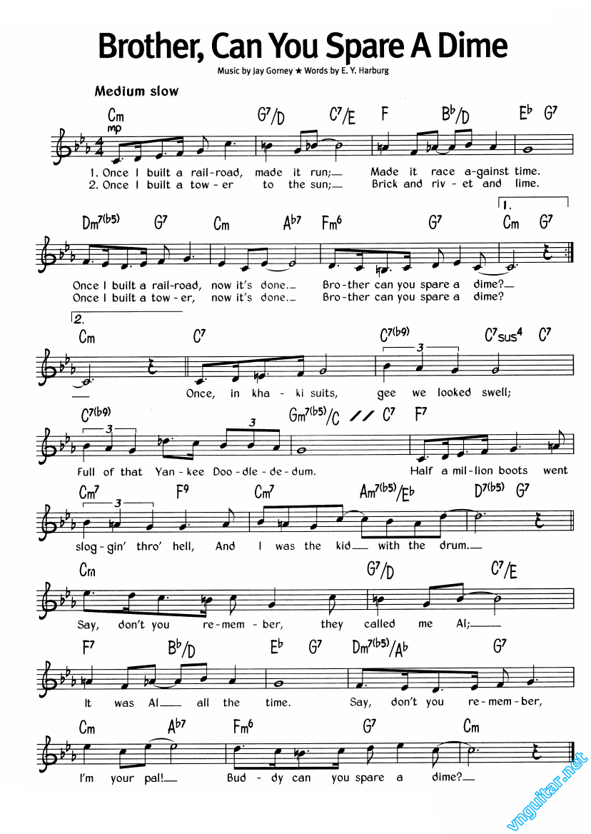 Sheet: Notes & chords - Brother, can you spare a dime - Gomey & E.Y ...