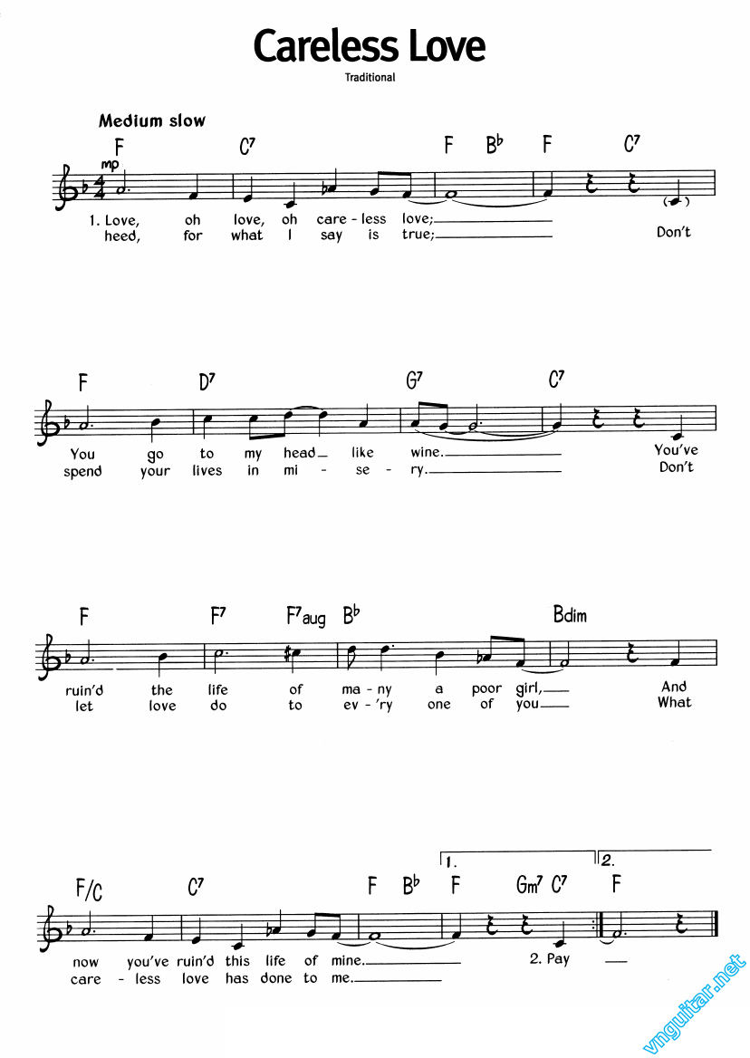 Sheet: Notes & chords - Careless love - Sheet nhạc | Nốt nhạc | Hợp âm ...