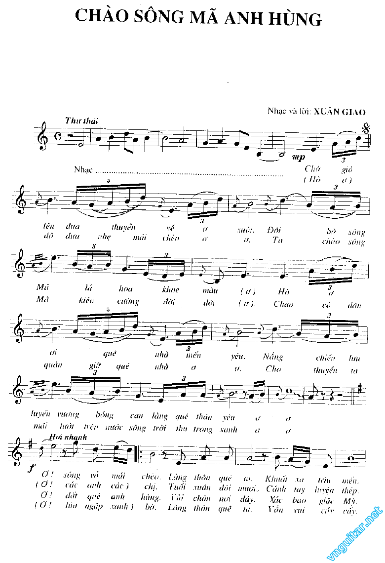 Sheet: Nốt nhạc và lời - Chào sông Mã anh hùng - Xuân Giao - Sheet nhạc ...
