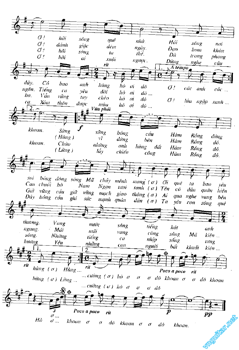 Sheet: Nốt nhạc và lời - Chào sông Mã anh hùng - Xuân Giao - Sheet nhạc ...