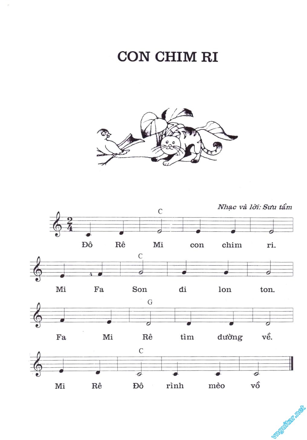 Hợp âm, nốt và lời - Con chim ri - Sheet nhạc | Nốt nhạc | Hợp âm - VN ...