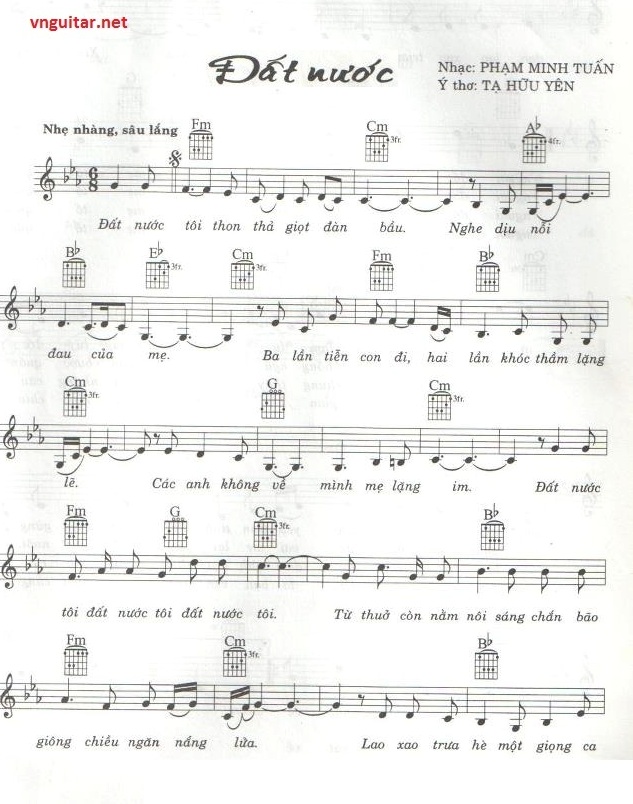 Hợp âm, nốt và lời - Đất nước - Phạm Minh Tuấn - Sheet nhạc | Nốt nhạc ...