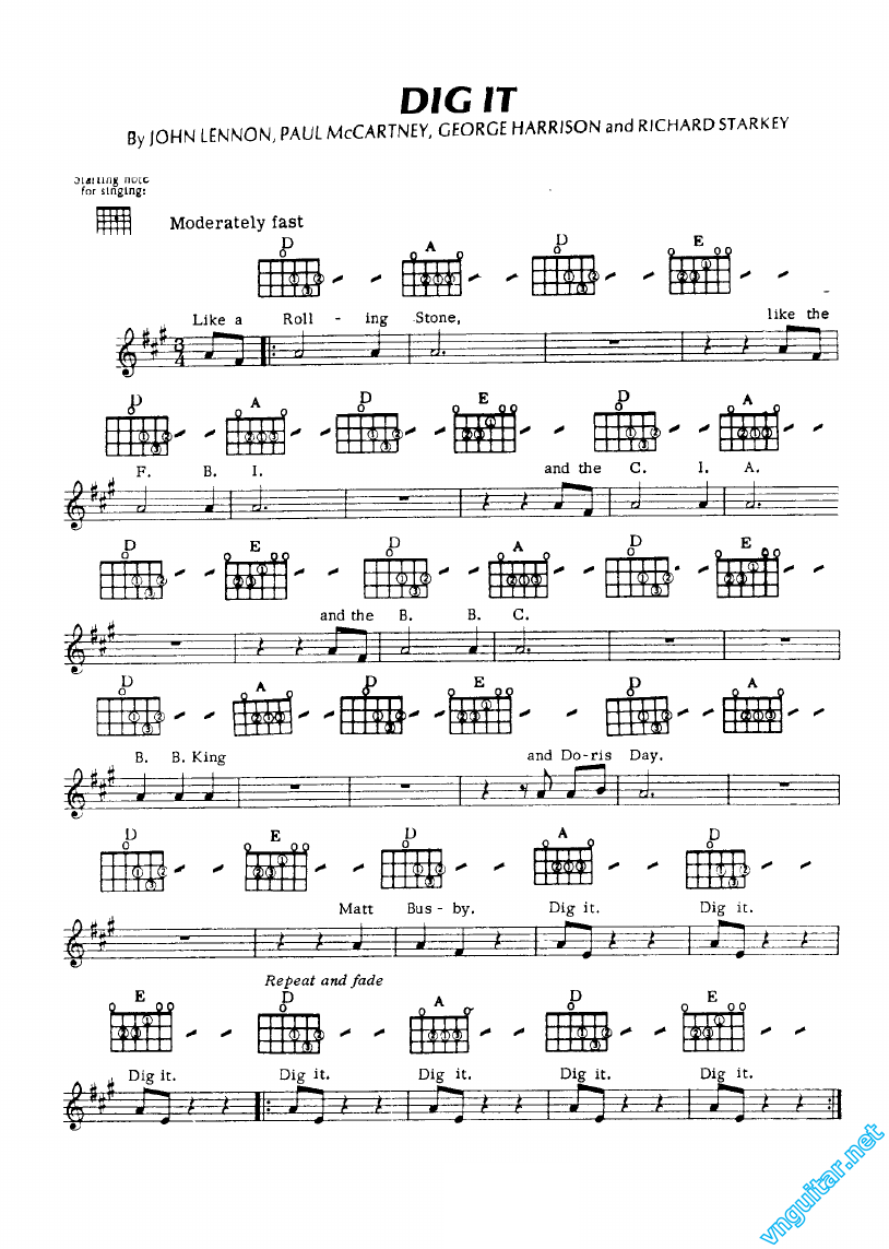 Sheet: Notes & chords - Dig It - John Lennon & Paul McCartney - Sheet ...