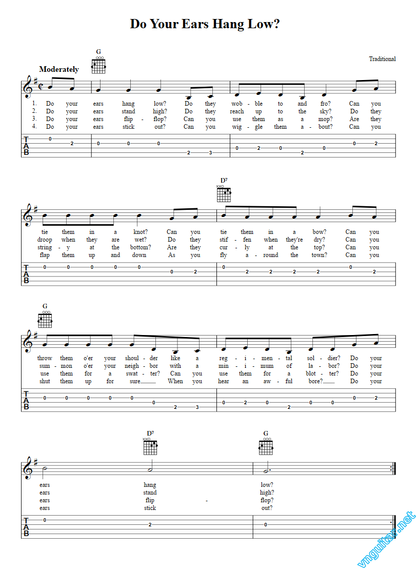 Sheet: Notes & chords - Do Your Ears Hang Low? - Sheet nhạc | Nốt nhạc ...