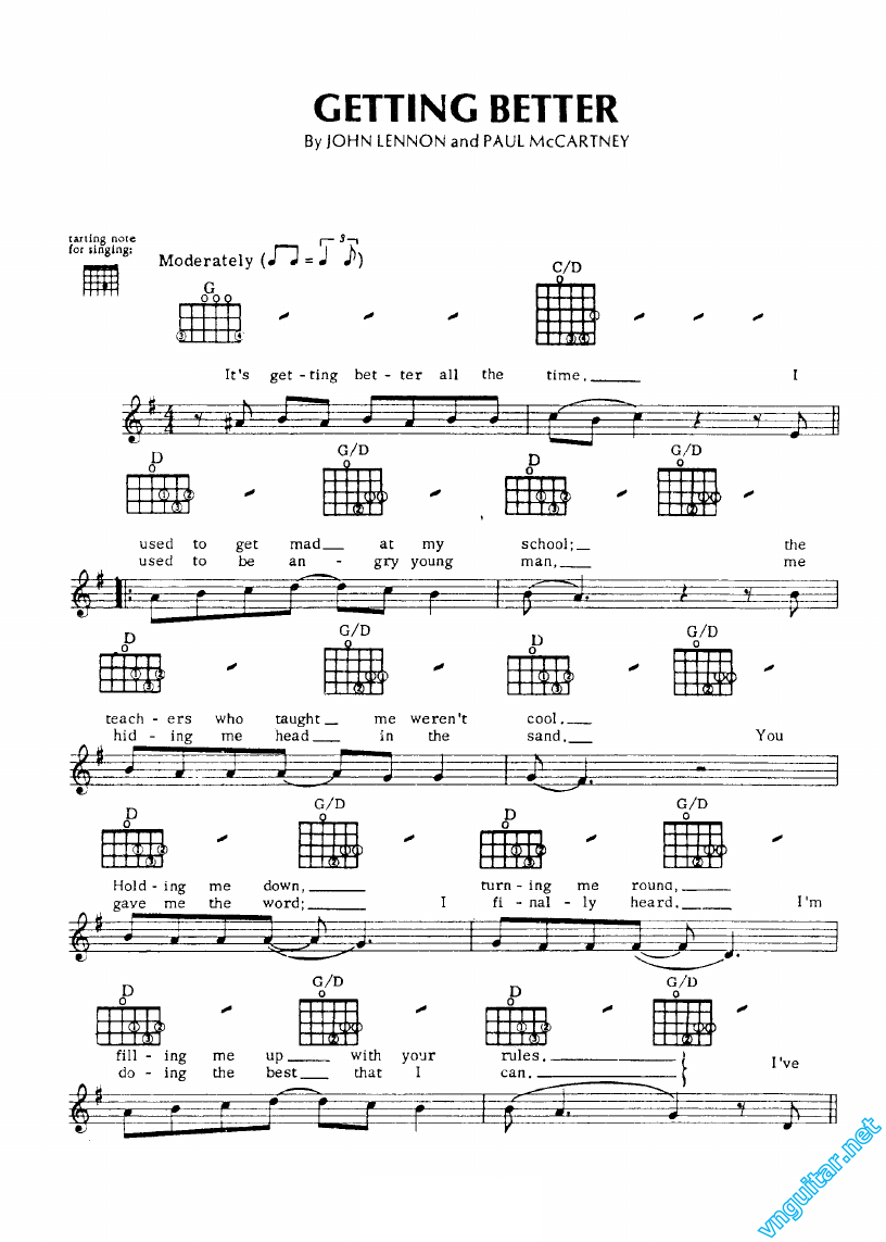Sheet: Notes & chords - Getting better - John Lennon & Paul McCartney ...