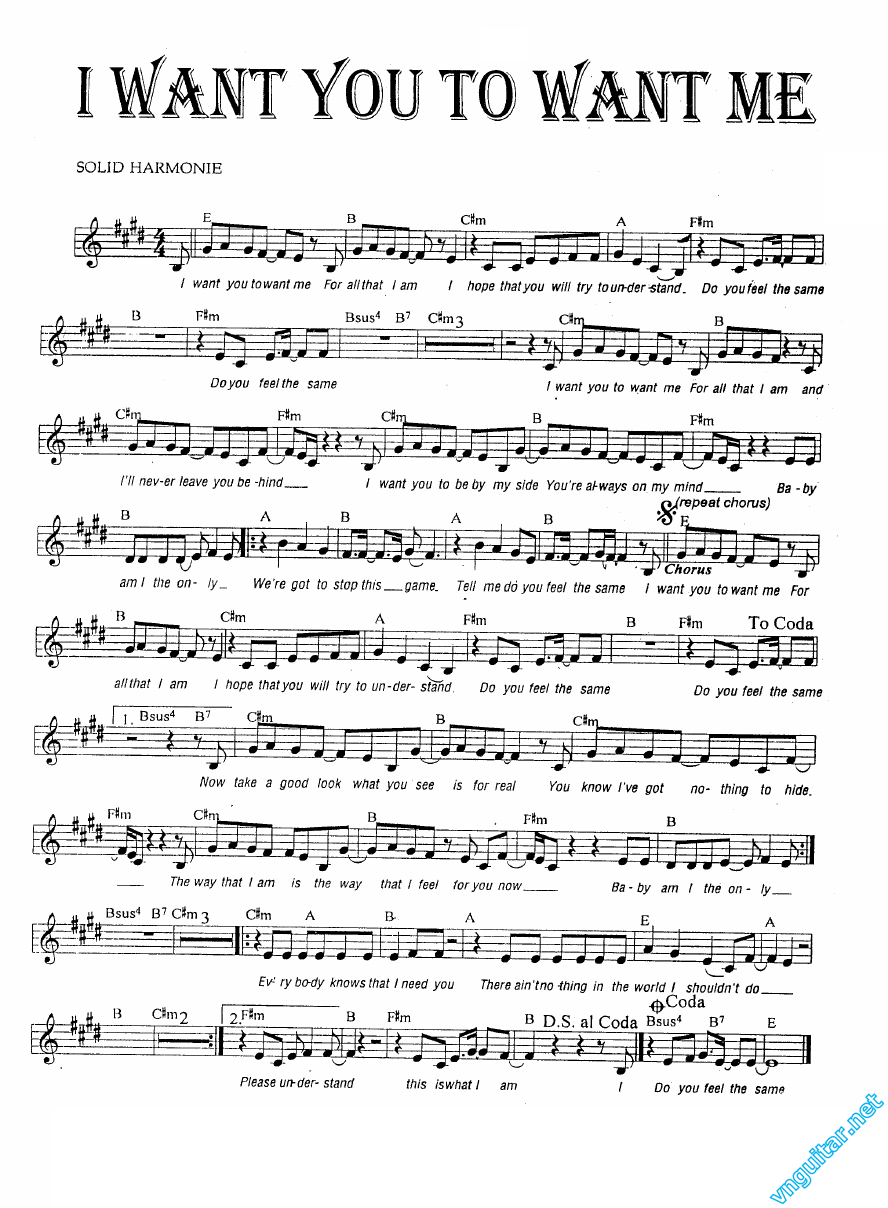 Sheet: Notes & chords - I want you to want me - Solid Harmonie - Sheet ...