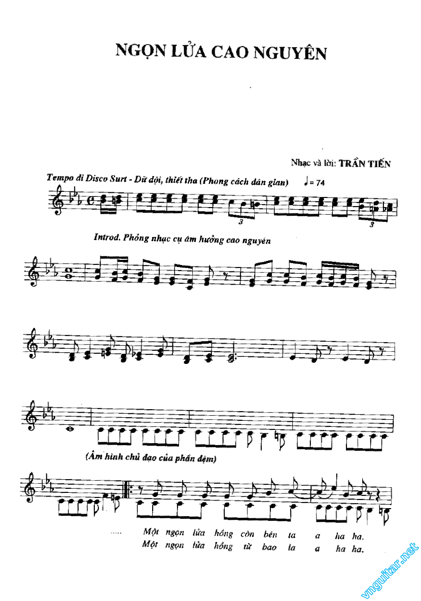 Sheet: Nốt nhạc và lời - Ngọn lửa cao nguyên - Trần Tiến - Sheet nhạc ...