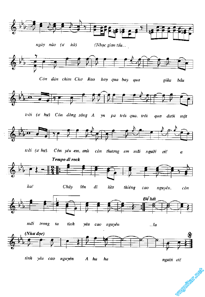 Sheet: Nốt nhạc và lời - Ngọn lửa cao nguyên - Trần Tiến - Sheet nhạc ...