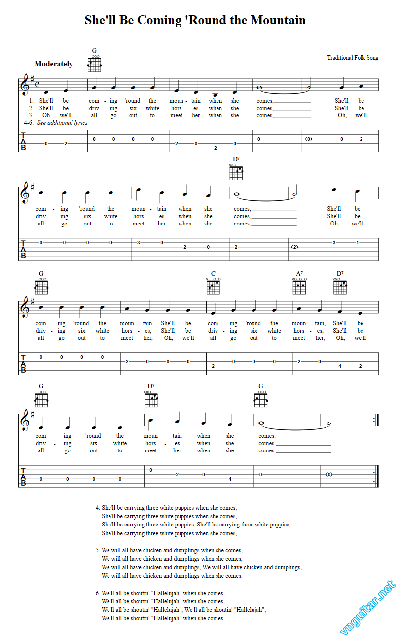 Sheet: Notes & chords - She'll Be Coming 'Round the Mountain - Sheet ...