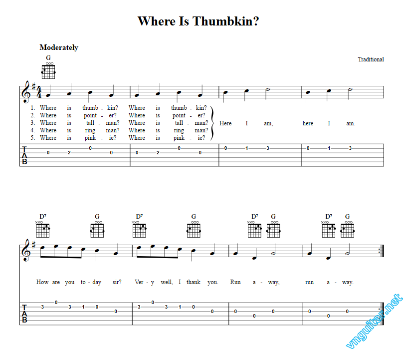 Sheet: Notes & chords - Where Is Thumbkin? - Sheet nhạc | Nốt nhạc ...